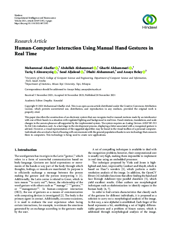 Pdf Human Computer Interaction Using Manual Hand Gestures In Real Time