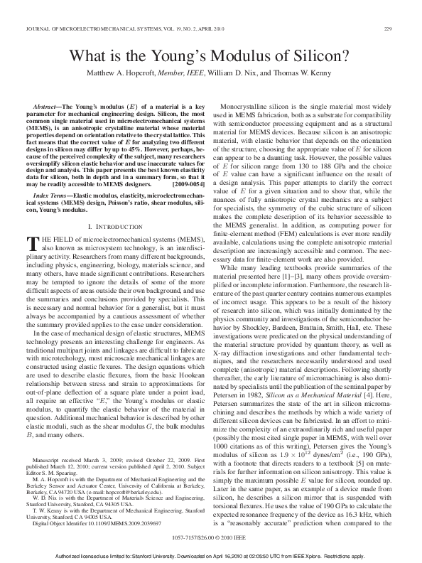 (PDF) What is the Young's Modulus of Silicon?