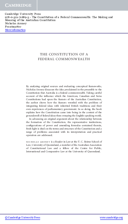 (PDF) The constitution of a federal commonwealth: the making and ...