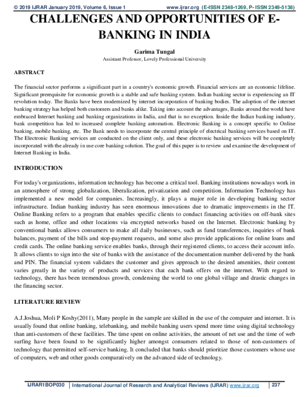 (PDF) Challenges and Opportunities of E- Banking in India