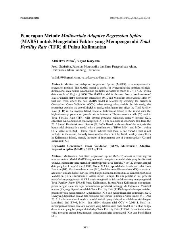 (PDF) Penerapan Metode Multivariate Adaptive Regression Spline (MARS ...