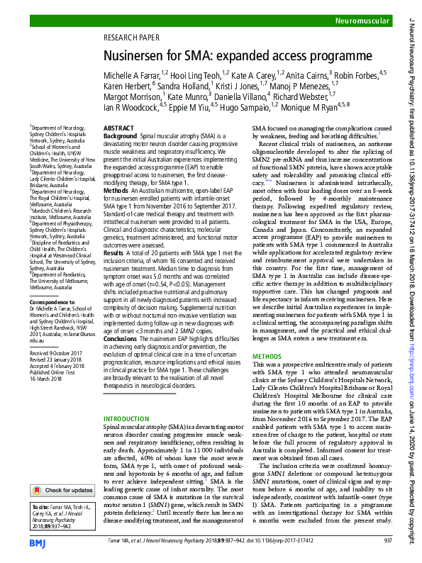 (PDF) Nusinersen for SMA: expanded access programme