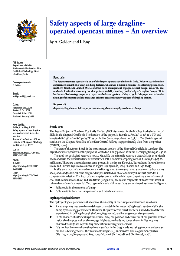 (PDF) Safety aspects of large dragline-operated opencast mines - An ...