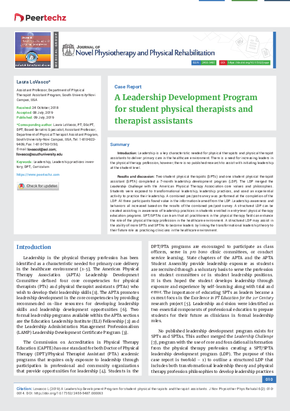 (PDF) A Leadership Development Program for student physical therapists ...