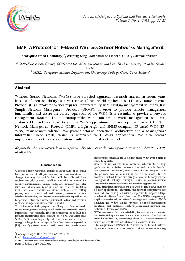 Pdf Emp A Protocol For Ip Based Wireless Sensor Networks Management 5290
