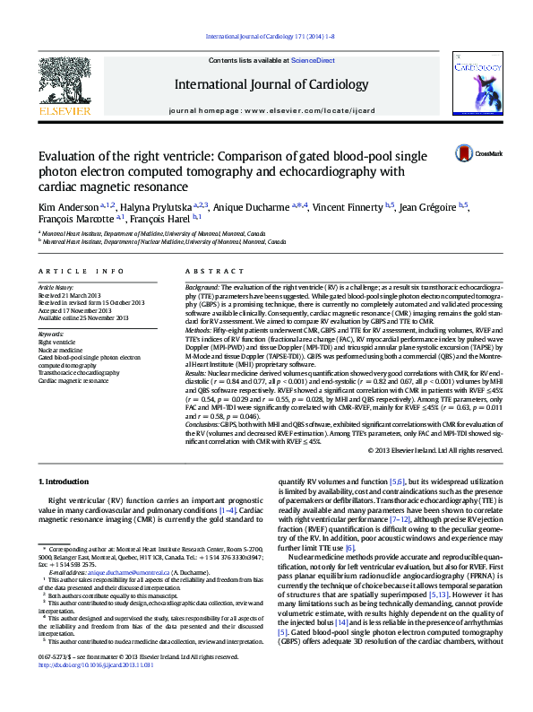(PDF) Evaluation of the right ventricle: Comparison of gated blood-pool ...
