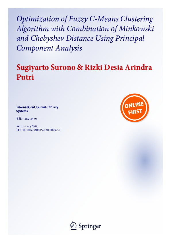 Pdf Optimization Of Fuzzy C Means Clustering Algorithm With