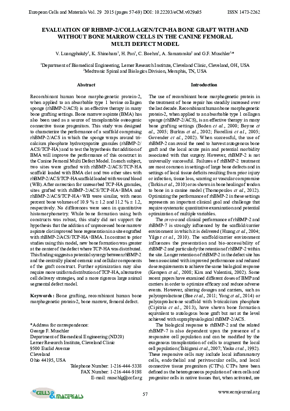 (PDF) Evaluation of rhBMP-2/collagen/TCP-HA bone graft with and without bone marrow cells in the ...