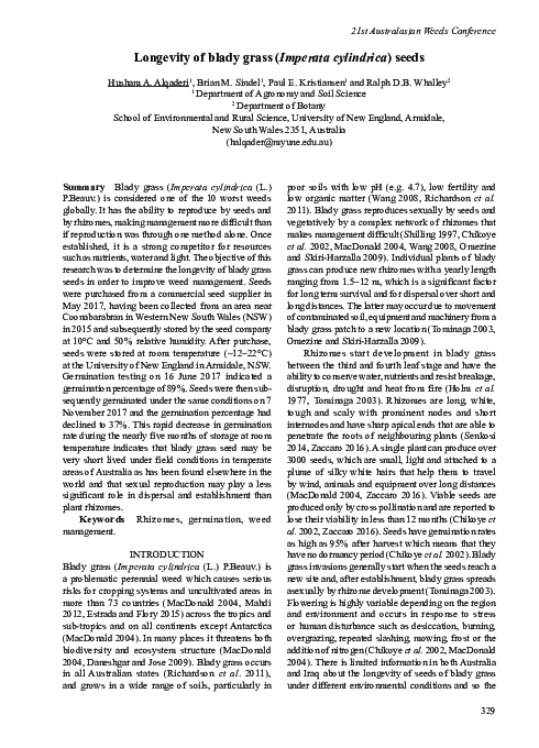 (PDF) Longevity of blady grass (Imperata cylindrica) seeds