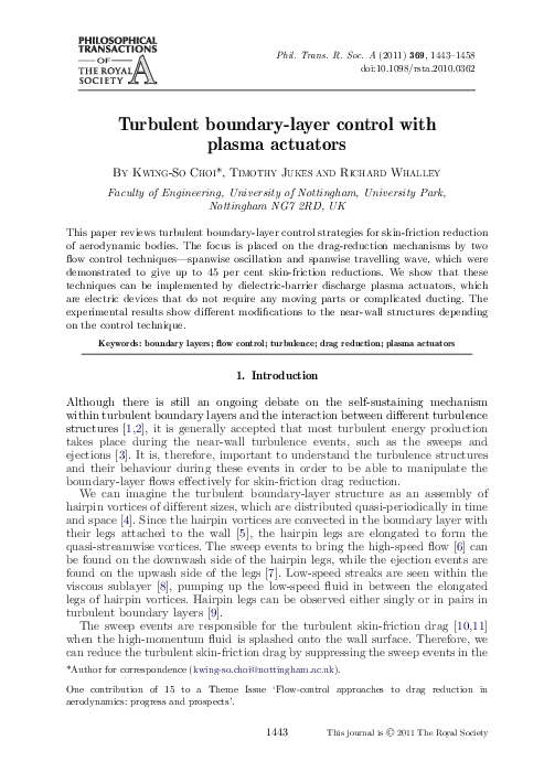 (PDF) Plasma Actuators for Turbulent Flow Control