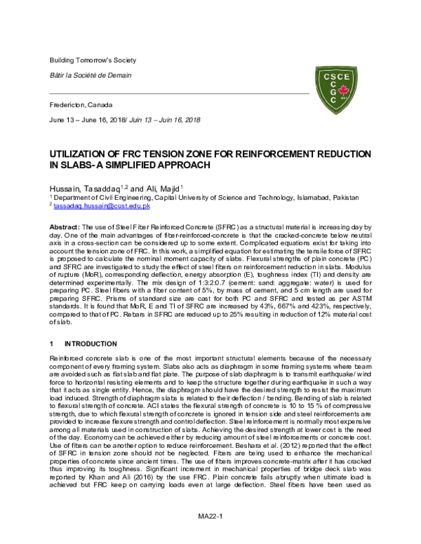 (PDF) Utilization of FRC Tension Zone for Reinforcement Reduction in ...