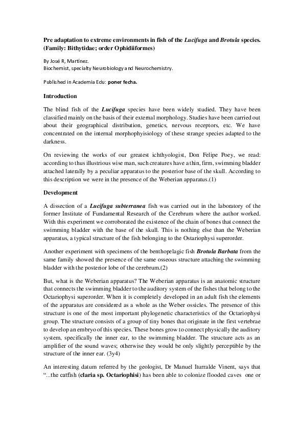 (PDF) Pre adaptation to extreme environments in fish of the Lucifuga ...