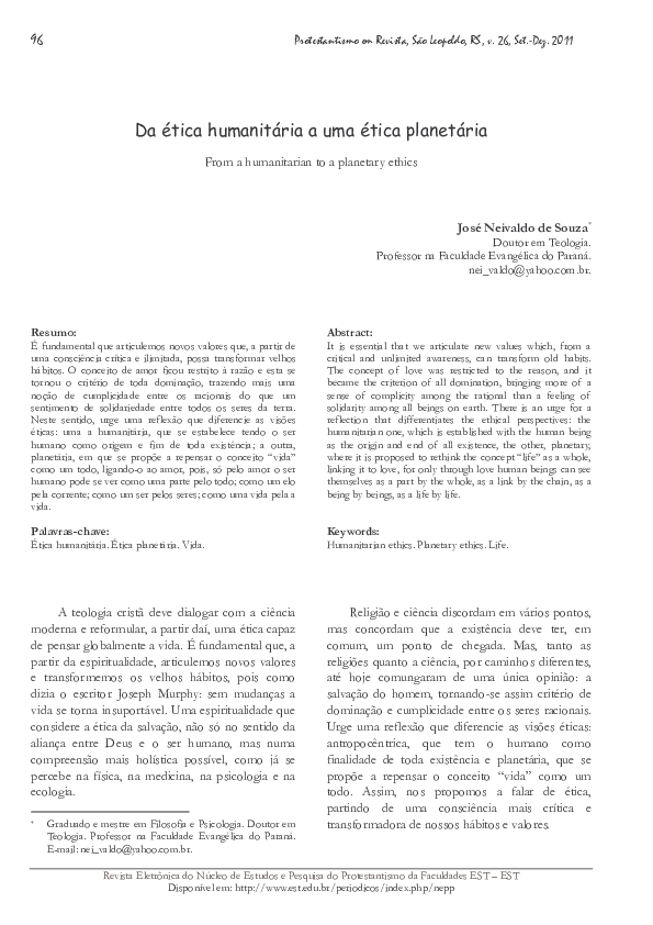 (PDF) Da ética humanitária A uma ética planetária