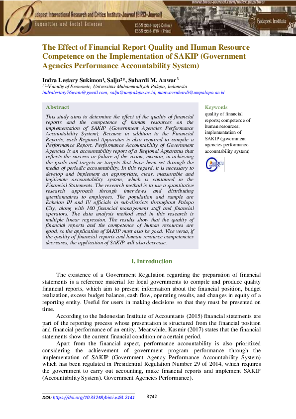 (PDF) The Effect of Financial Report Quality and Human Resource Competence on the Implementation ...