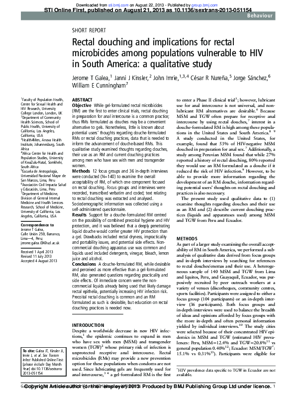 (PDF) Rectal Douching Practices and Microbicide Acceptance in South America