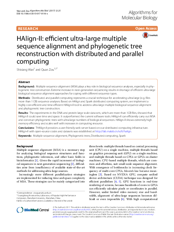 (PDF) HAlign-II: efficient ultra-large multiple sequence alignment and phylogenetic tree ...