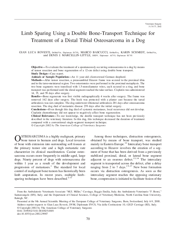(PDF) Limb sparing using a double bone-transport technique for ...