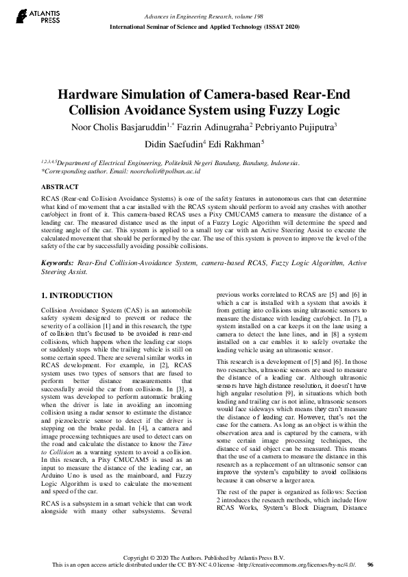 (PDF) Hardware Simulation of Camera-based Rear-End Collision Avoidance System using Fuzzy Logic