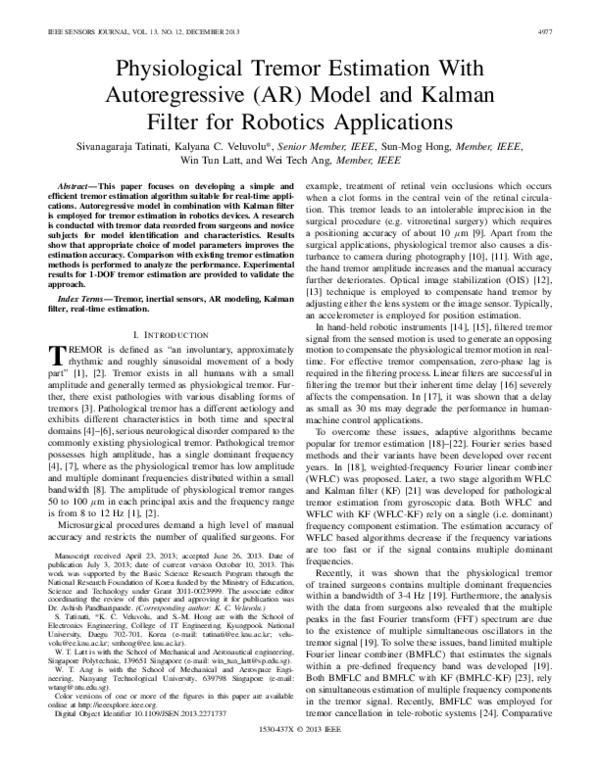 (PDF) Physiological Tremor Estimation With Autoregressive (AR) Model and Kalman Filter for ...