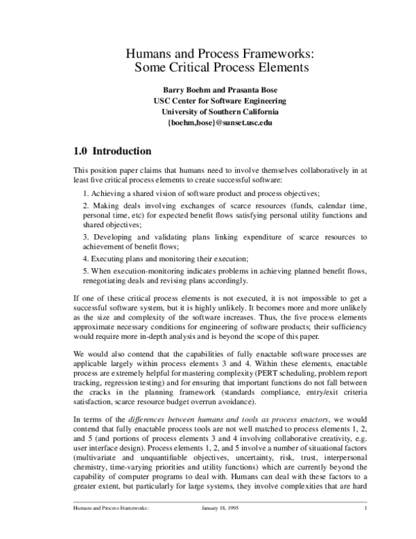 (PDF) Humans and process frameworks: some critical process elements