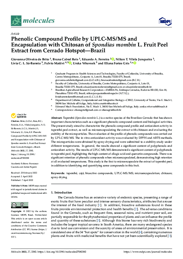 (PDF) Phenolic Compound Profile by UPLC-MS/MS and Encapsulation with Chitosan of Spondias mombin ...