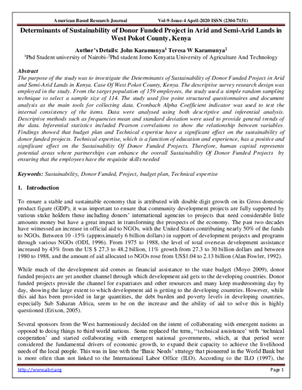 (PDF) Determinants of Sustainability of Donor Funded Project in Arid and Semi-Arid Lands in West ...