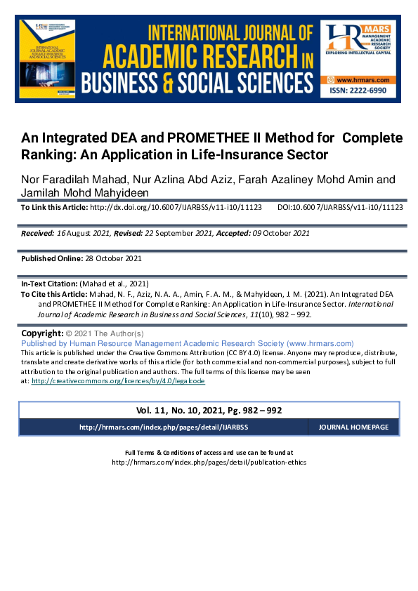 (PDF) An Integrated DEA and PROMETHEE II Method for Complete Ranking ...