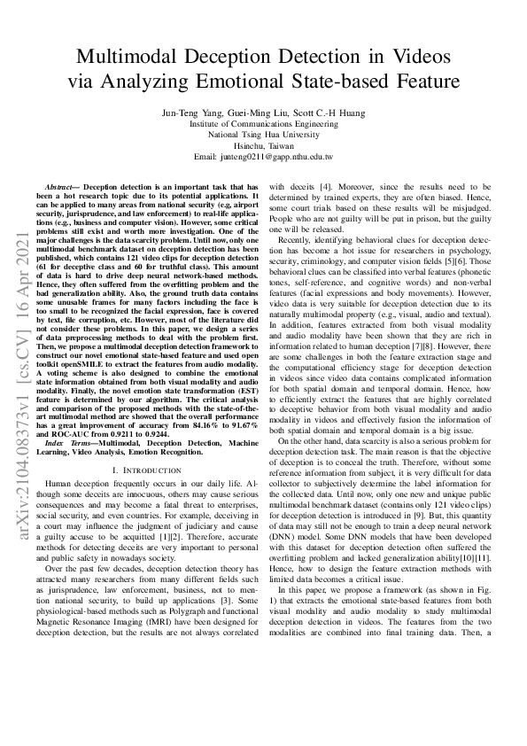 (PDF) Emotional State-Based Video Deception Detection