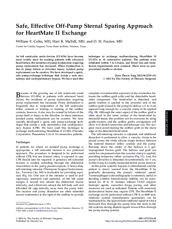 (PDF) Safe, Effective Off-Pump Sternal Sparing Approach for HeartMate ...
