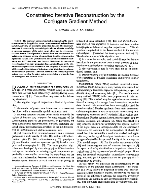 (PDF) Constrained Iterative Reconstruction by the Conjugate Gradient Method