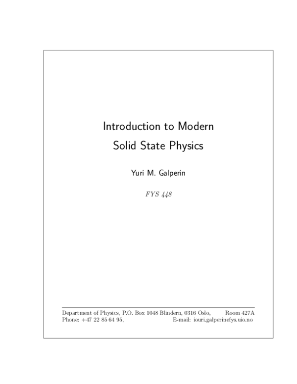 (PDF) Introduction to modern solid state physics