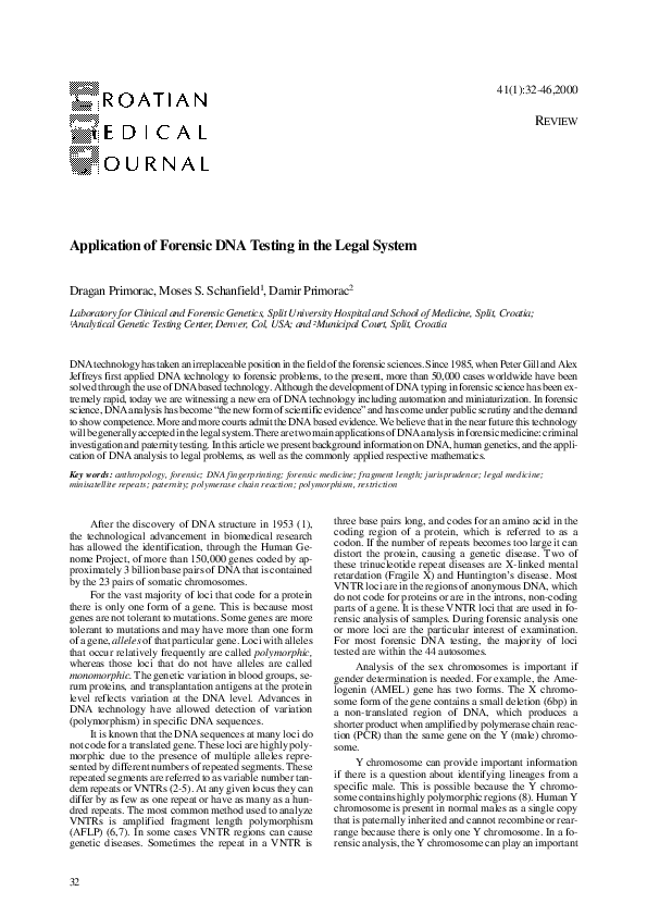 (PDF) Application of forensic DNA testing in the legal system