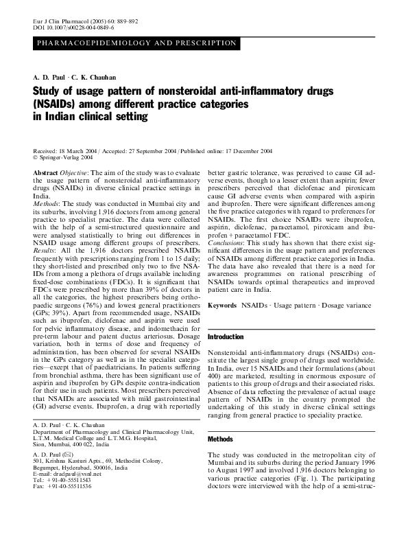 (PDF) Study of usage pattern of nonsteroidal anti-inflammatory drugs ...
