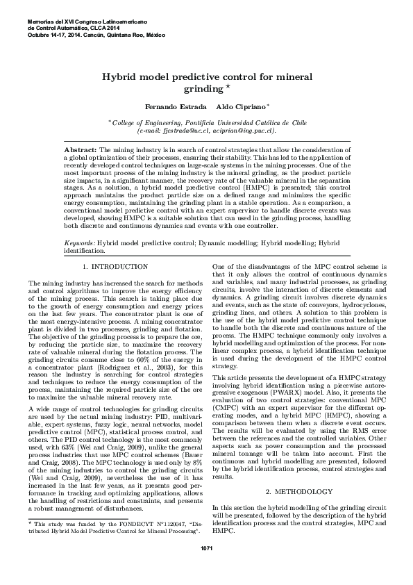 (PDF) Hybrid model predictive control for mineral grinding