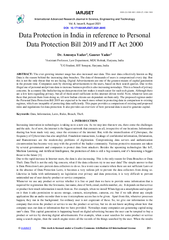 (PDF) Data Protection in India in reference to Personal Data Protection ...