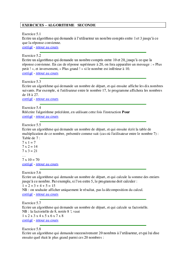 (PDF) Exercices corrigés algorithme (1)