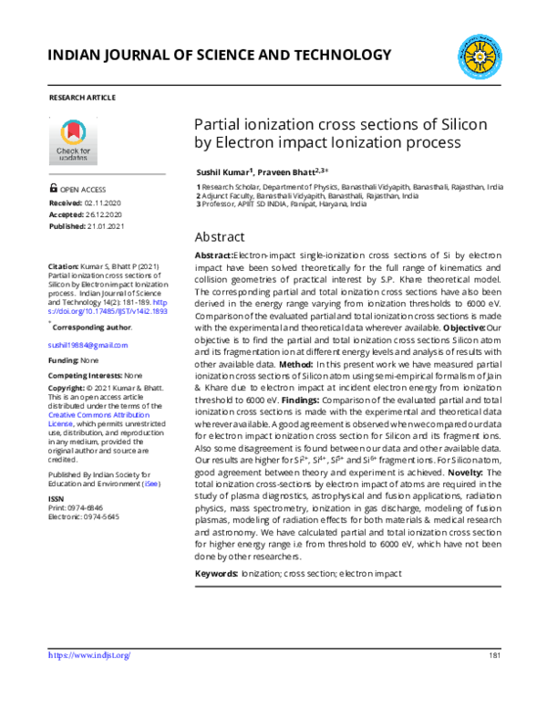 (PDF) Partial ionization cross sections of Silicon by Electron impact ...