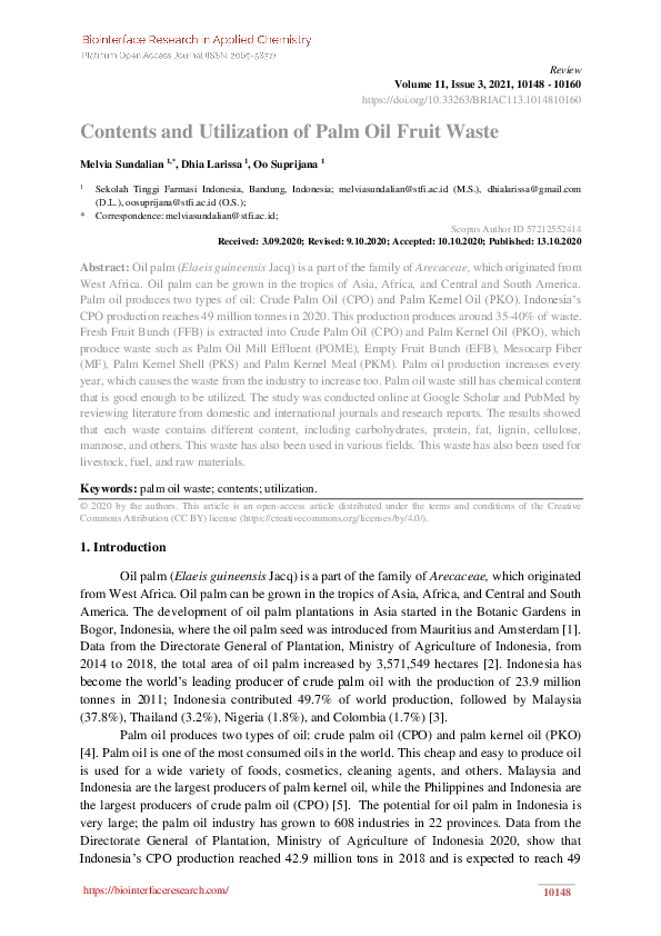 (PDF) Contents and Utilization of Palm Oil Fruit Waste (PDF) Contents and Utilization of Palm Oil Fruit Waste