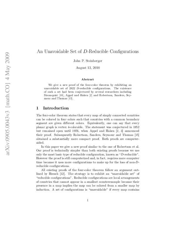 (PDF) An unavoidable set of $D$-reducible configurations
