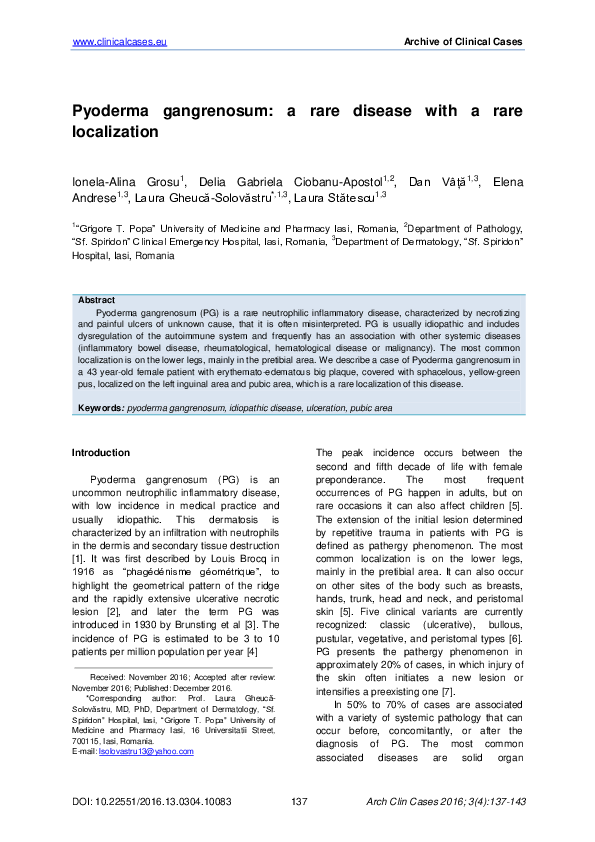 (PDF) Pyoderma gangrenosum: a rare disease with a rare localization