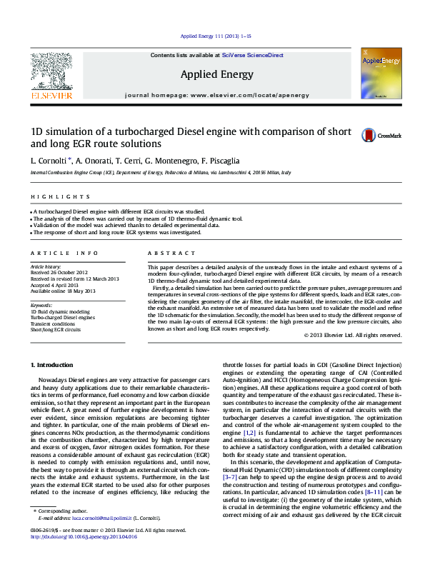 (PDF) 1D simulation of a turbocharged Diesel engine with comparison of ...