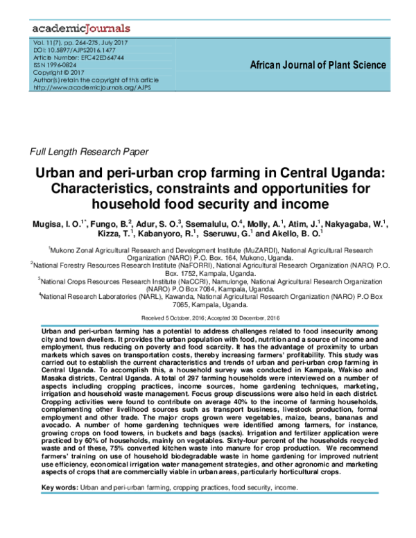 (PDF) Urban and peri-urban crop farming in Central Uganda ...