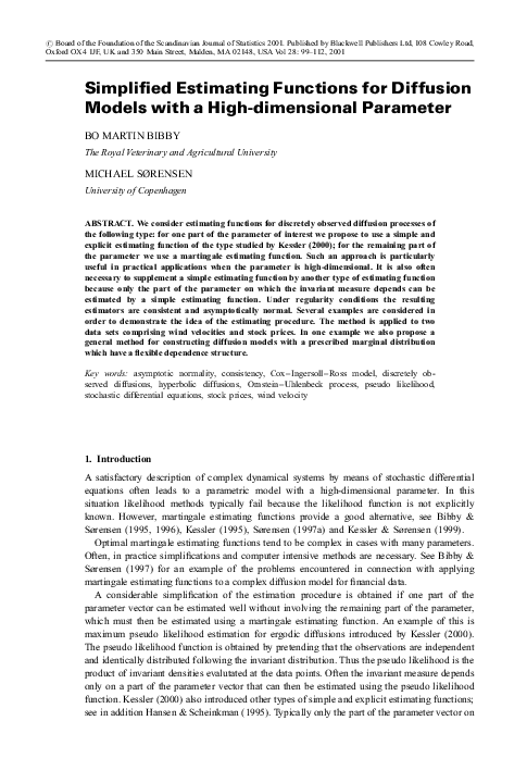 (PDF) Simplified Estimating Functions for Diffusion Models with a High-dimensional Parameter