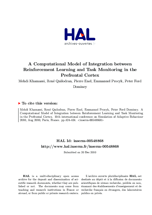 Pdf A Computational Model Of Integration Between Reinforcement Learning And Task Monitoring In