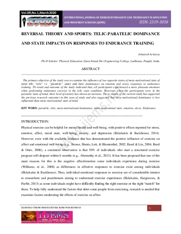 (PDF) Reversal Theory and Sports: Telic-Paratelic Dominance and State ...