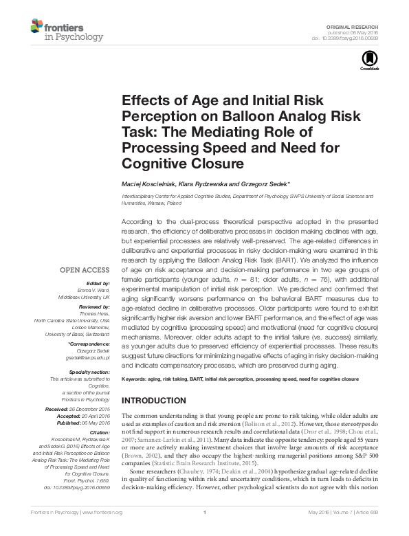 (PDF) Effects of Age and Initial Risk Perception on Balloon Analog Risk ...