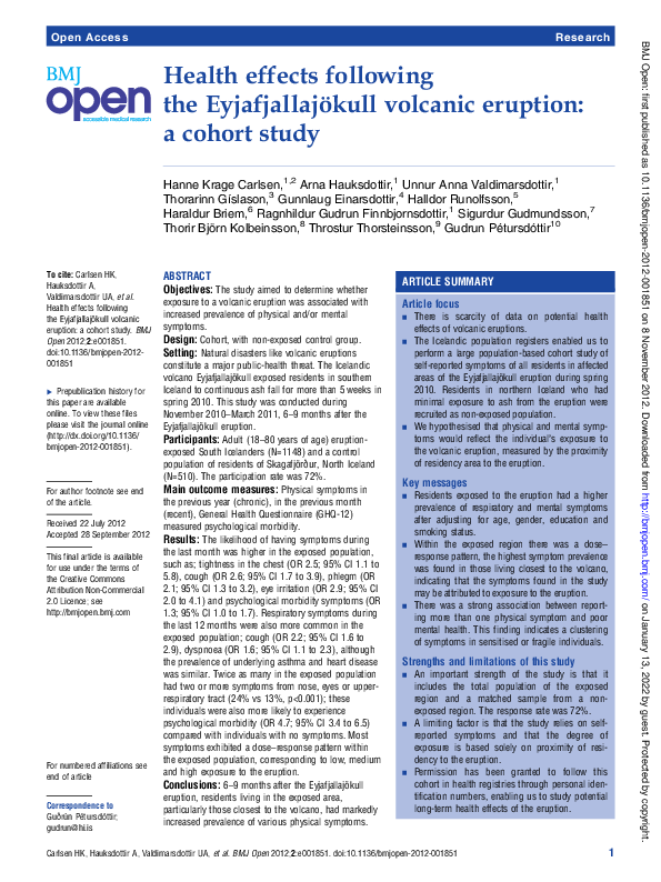 (PDF) Health effects following the Eyjafjallajökull volcanic eruption ...
