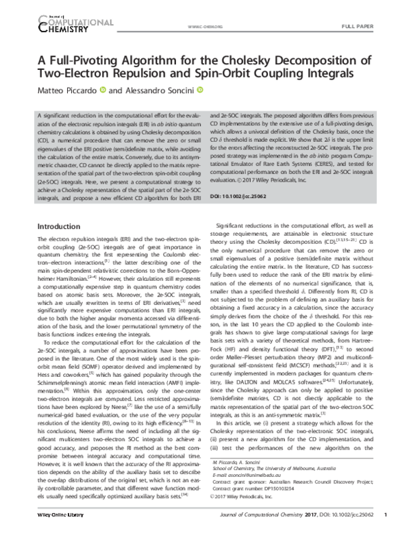 (PDF) A full-pivoting algorithm for the Cholesky decomposition of two ...