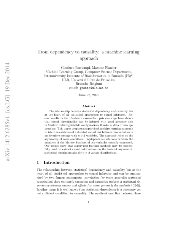 (PDF) From dependency to causality: a machine learning approach