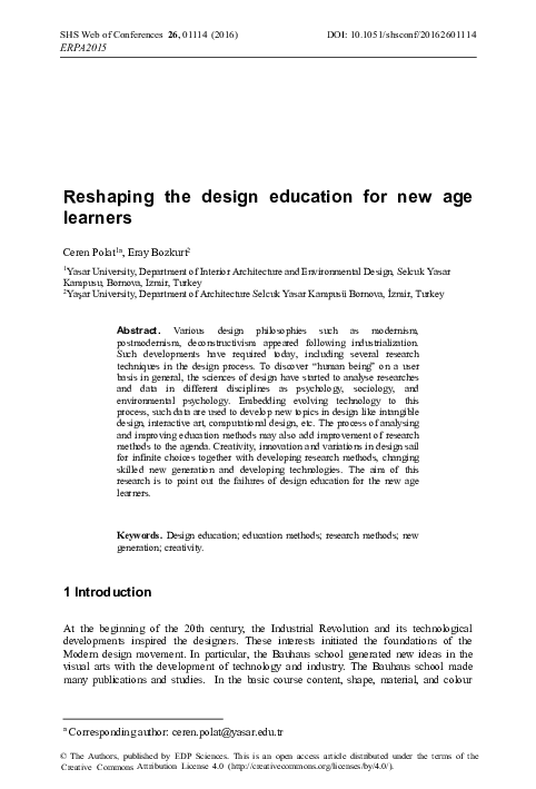 (PDF) Reshaping the design education for new age learners
